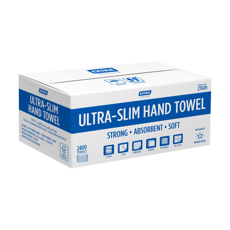 Extra Hygiene Ultraslim Hand Towel 2-Ply 2400 Sheets 16 Pack – Uniqleen